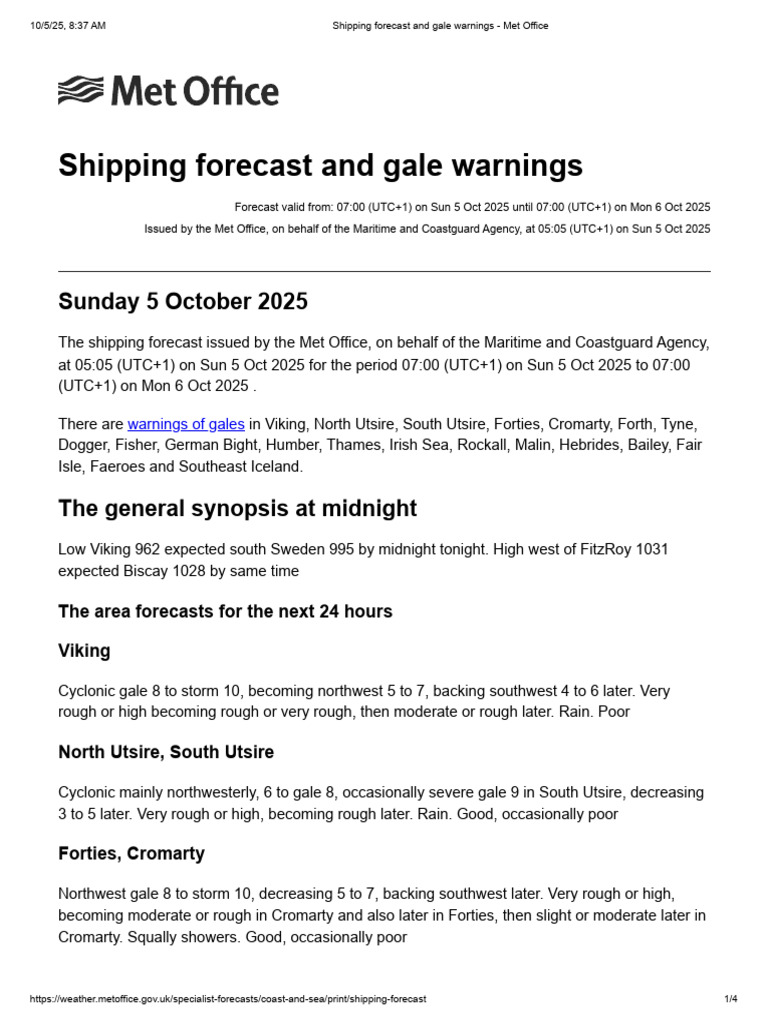 Shipping Forecast and Gale Warnings - 1met Office | PDF | Seasons ...