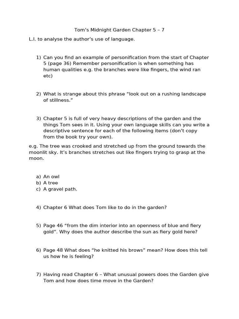 Tom’s Midnight Garden Chapter 5 – 7 | PDF