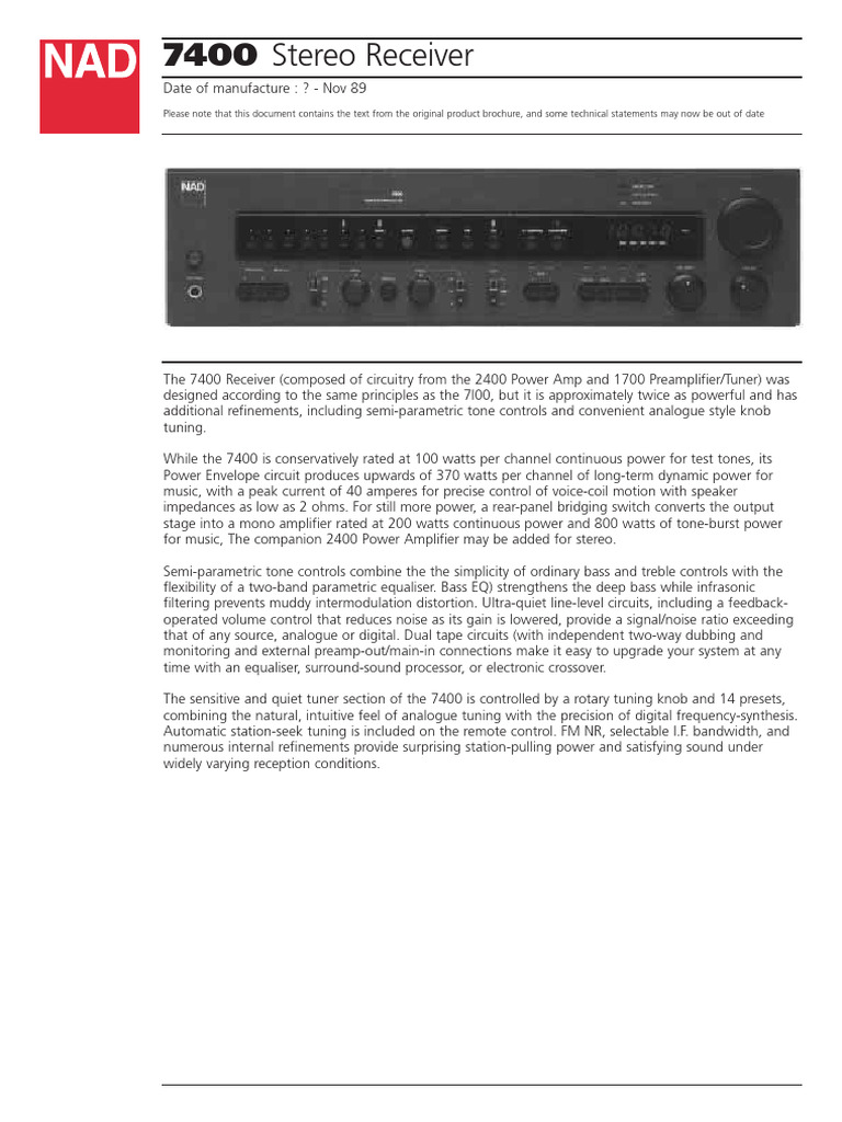 Original1.data Sheet - 7400 Stereo Receiver | PDF | Equalization (Audio ...
