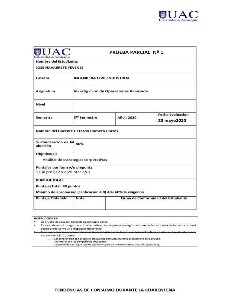 Evaluación 1 Investigación de Op. Avanzada Jose Navarrete Yevenes | PDF ...