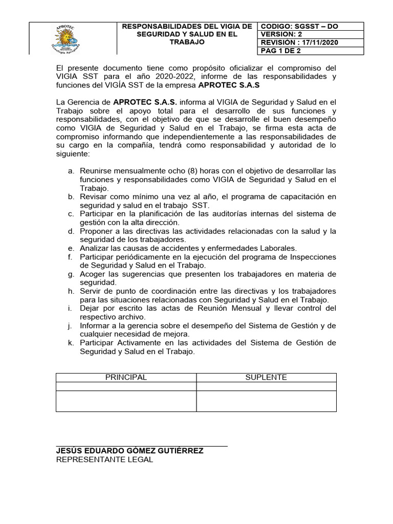 552659869 8 Responsabilidades Del Vigia Sst | PDF