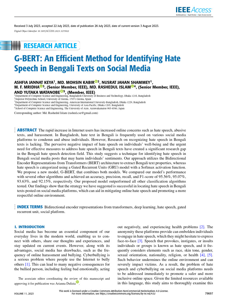 G-BERT an Efficient Method for Identifying Hate Speech in Bengali Texts ...