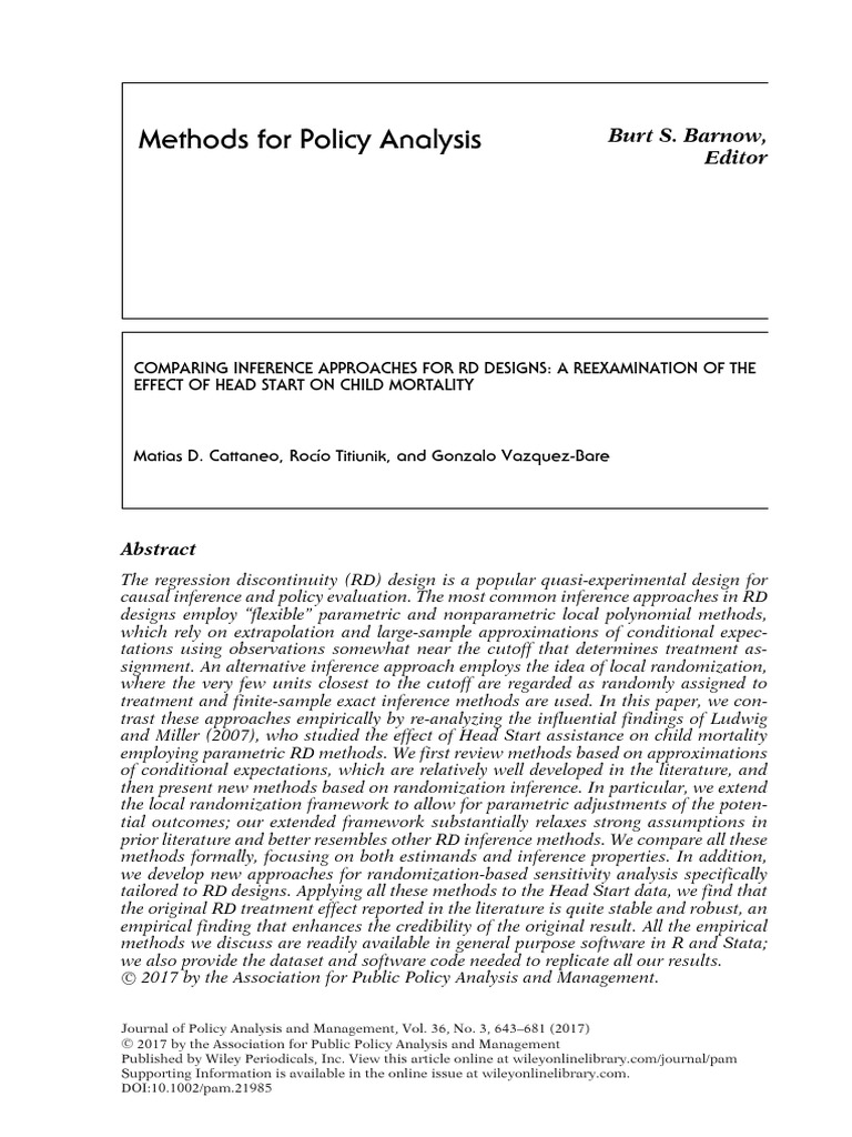 J Policy Anal Manage - 2017 - Barnow - Comparing Inference Approaches ...