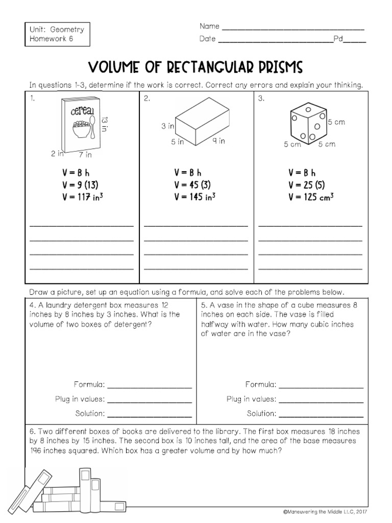 Volume of Rectangular Prisms HW | PDF
