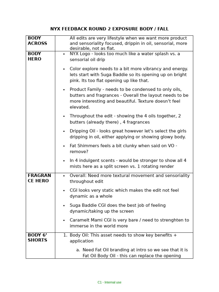 Nyx Feedback Round 2 Exposure Body & Fall 26 | PDF