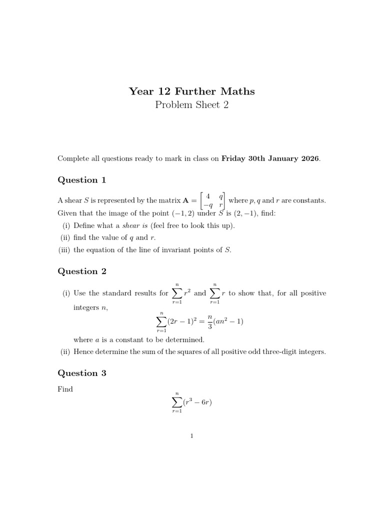 Further Maths Problem Sheet 2 | PDF