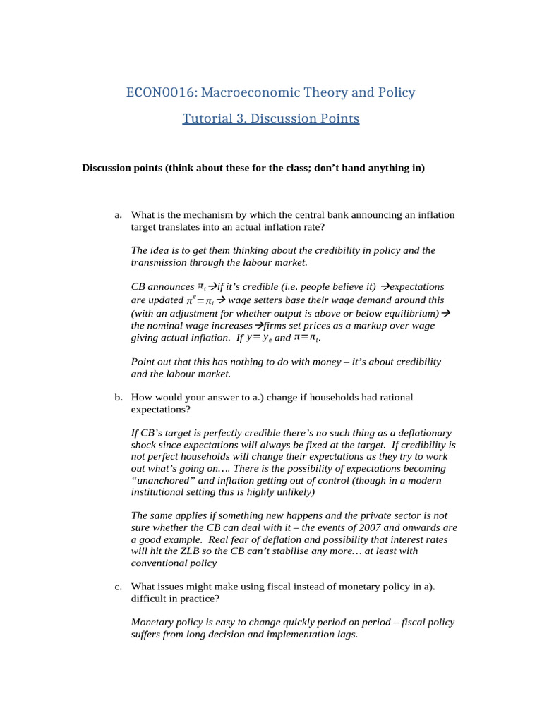 Tutorial 3 Suggested Answer | PDF | Inflation | Macroeconomics
