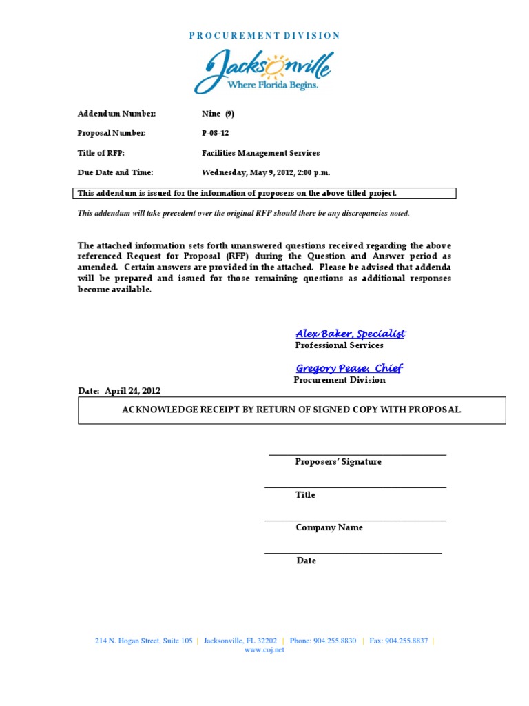 RFP Addendum P-08-129A | PDF | Request For Proposal | Law Of Agency