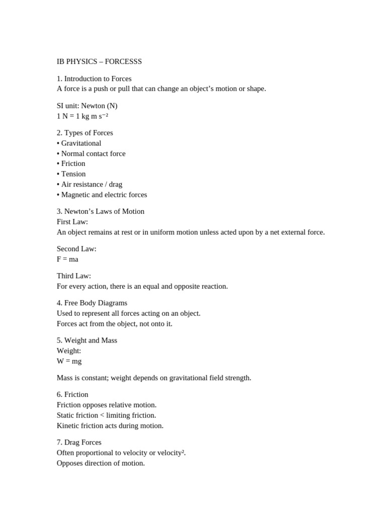 IB Physics Forces Notes | PDF