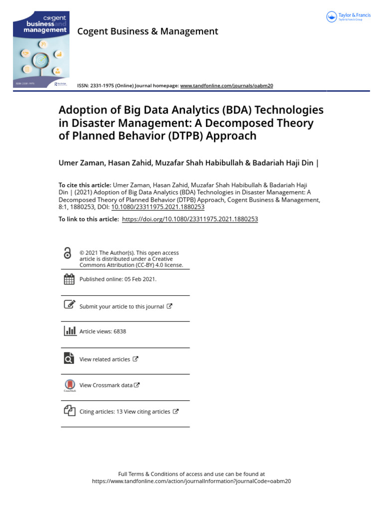 Adoption of Big Data Analytics BDA Technologies in Disaster Management ...