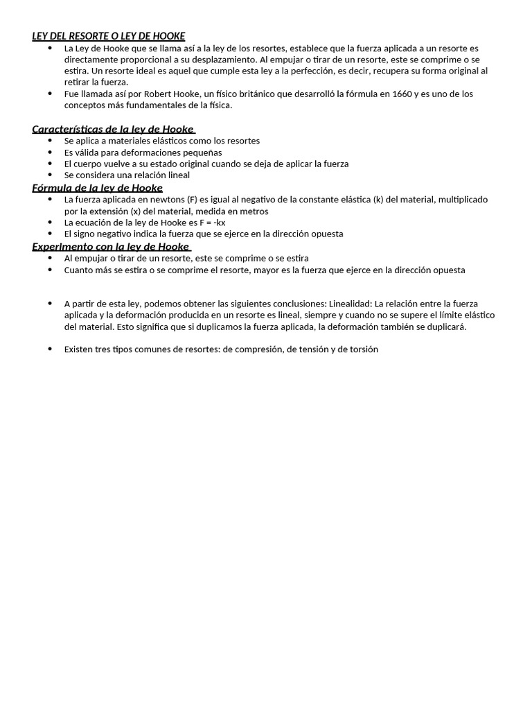 Ley Del Resorte o Ley de Hooke | PDF