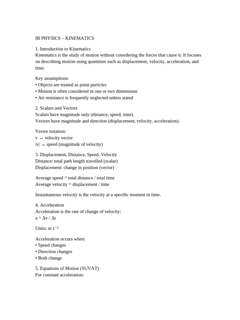 IB Physics Kinematics Notes | PDF | Acceleration | Velocity