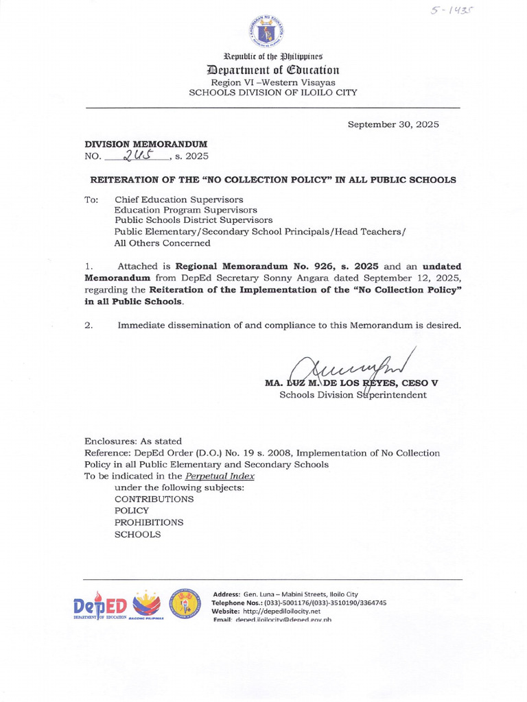 2025dm265 Reiteration of The No Collection Policy in All Public | PDF