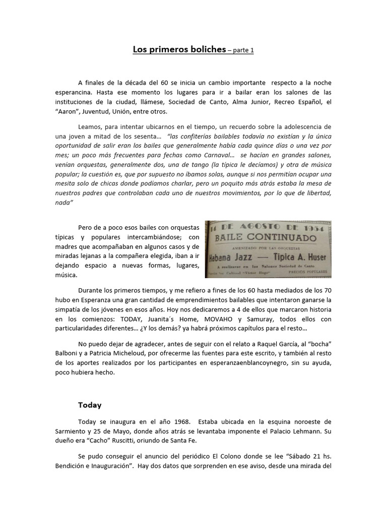 Los Primeros Boliches en La Ciudad de Esperanza | PDF
