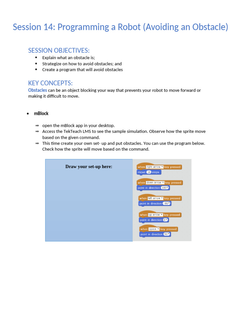 Session 14 Avoiding An Obstacle | PDF
