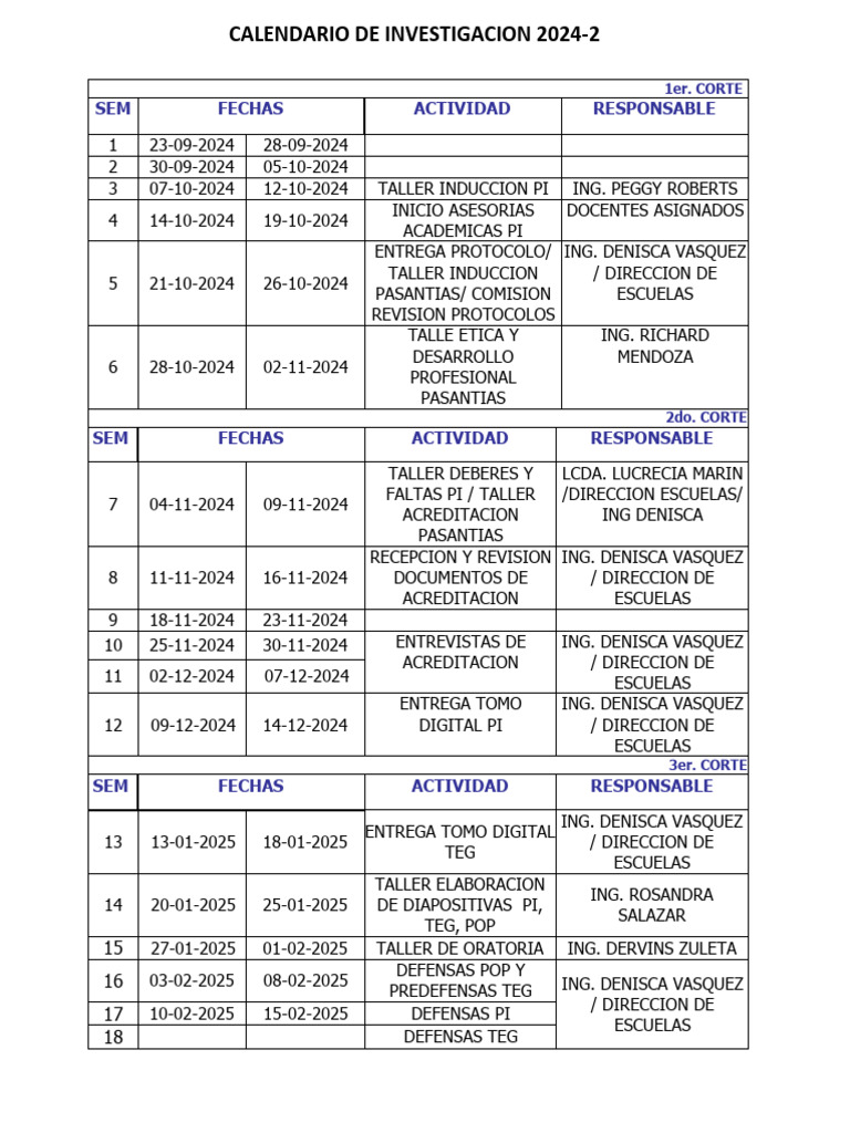 Calendario de Investigacion 2024-2 | PDF