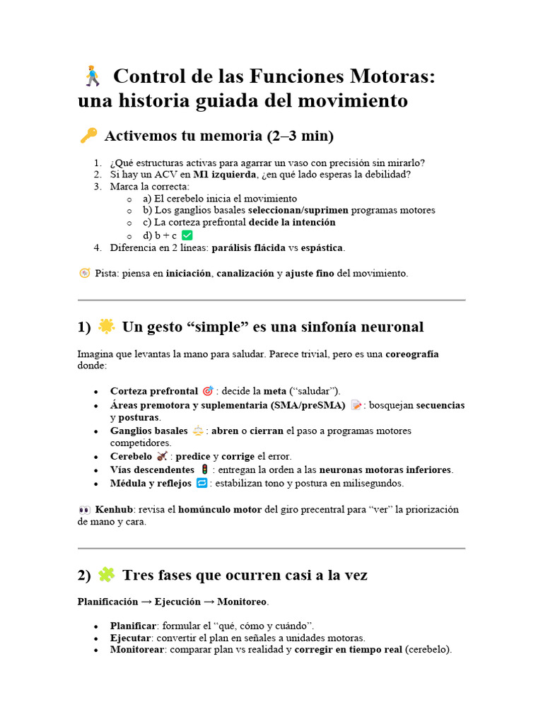 3. Lectura Control de Las Funciones Motoras | PDF | Cerebelo | Sistema ...