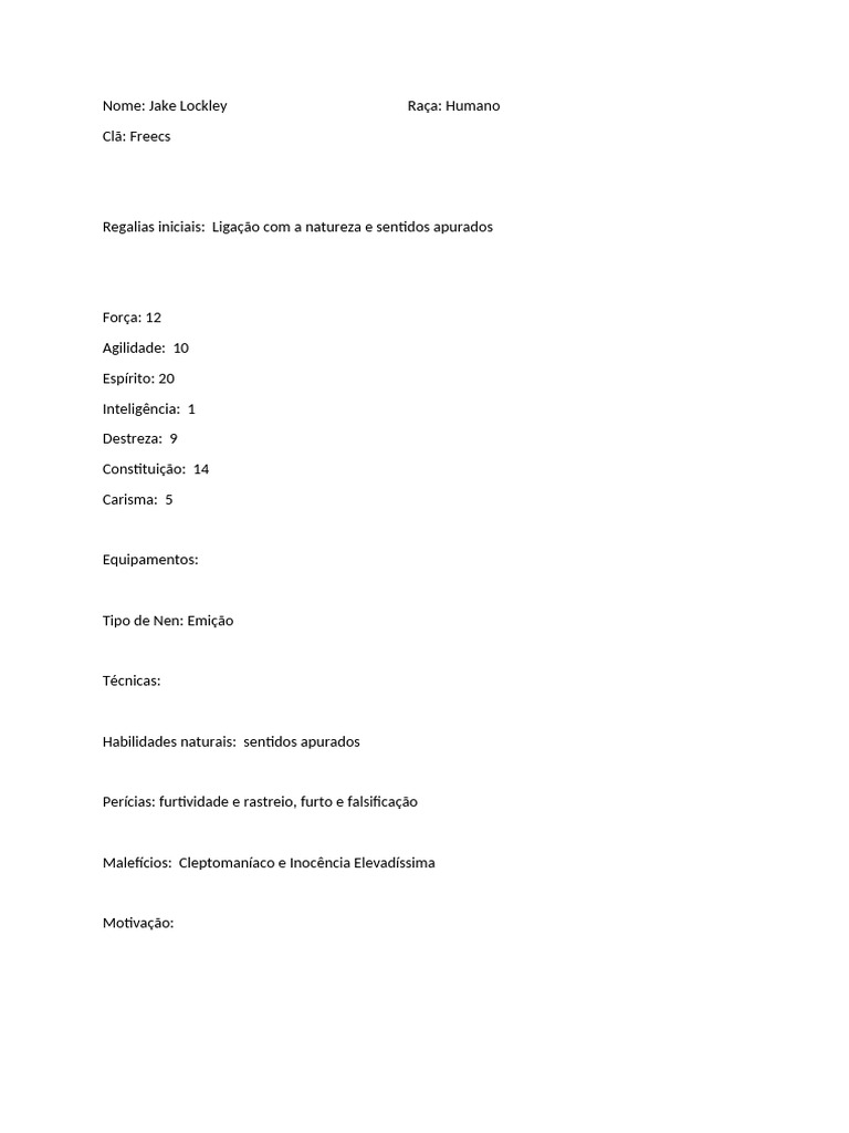 Ficha Jake Lockley | PDF