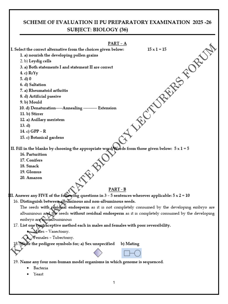 Scheme of Evaluation II Pu Biology Preparatory Qp 1 | PDF | Ploidy ...