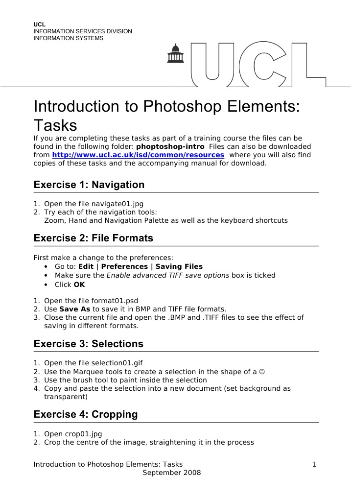 Introduction To Photoshop Elements: Tasks: Exercise 1: Navigation | PDF ...