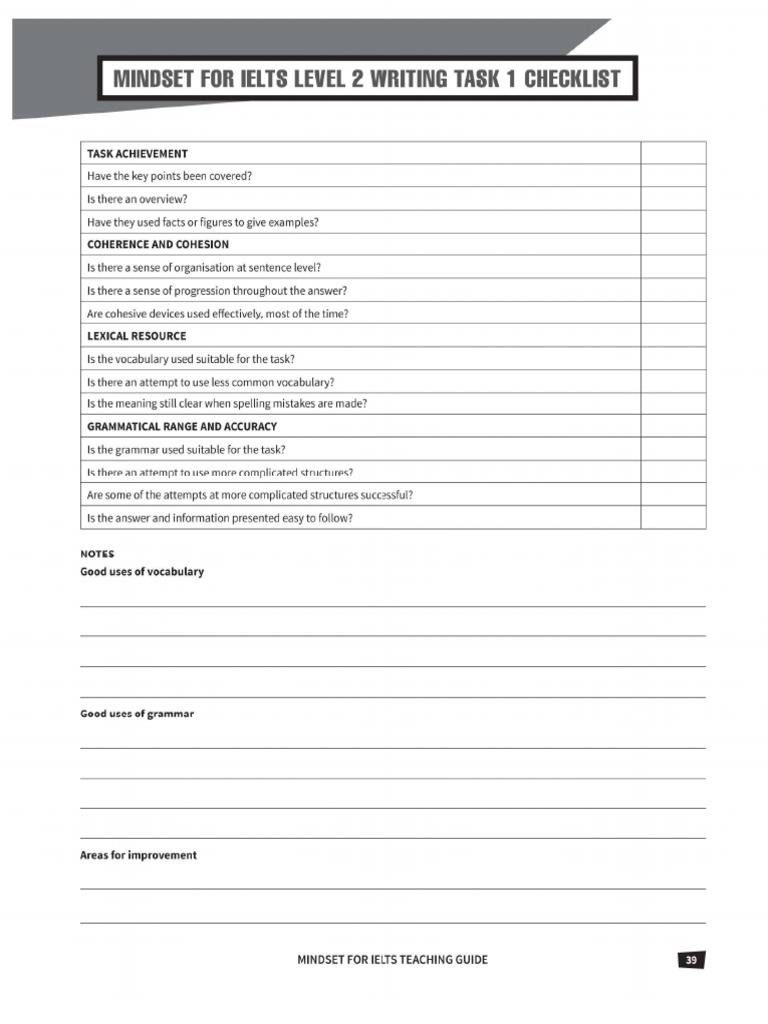 Level 2 Writing Task 1 Checklist | PDF