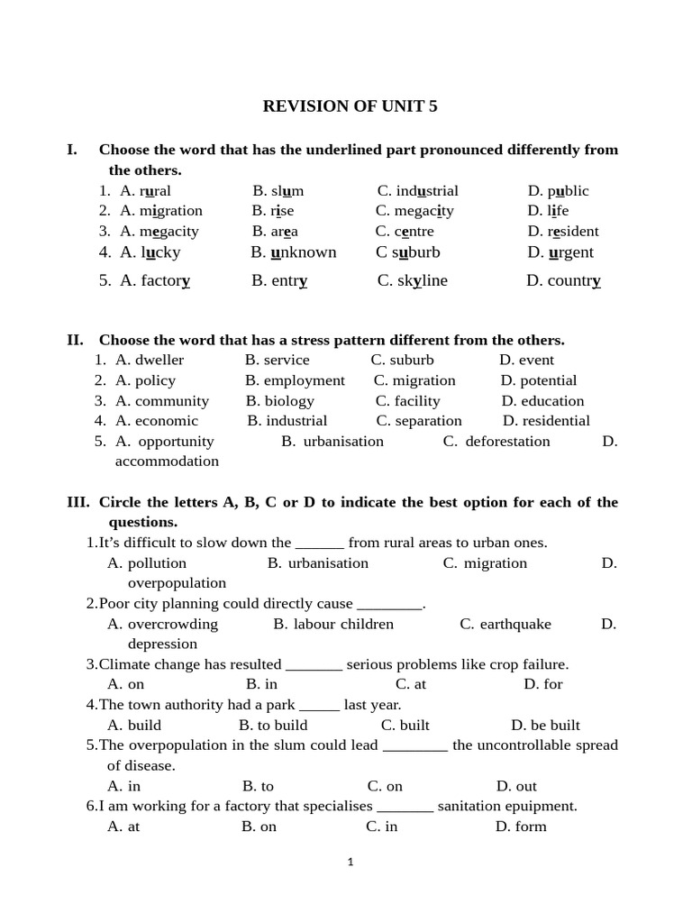 REVISION OF UNIT 5 | PDF | Slum | Urbanization