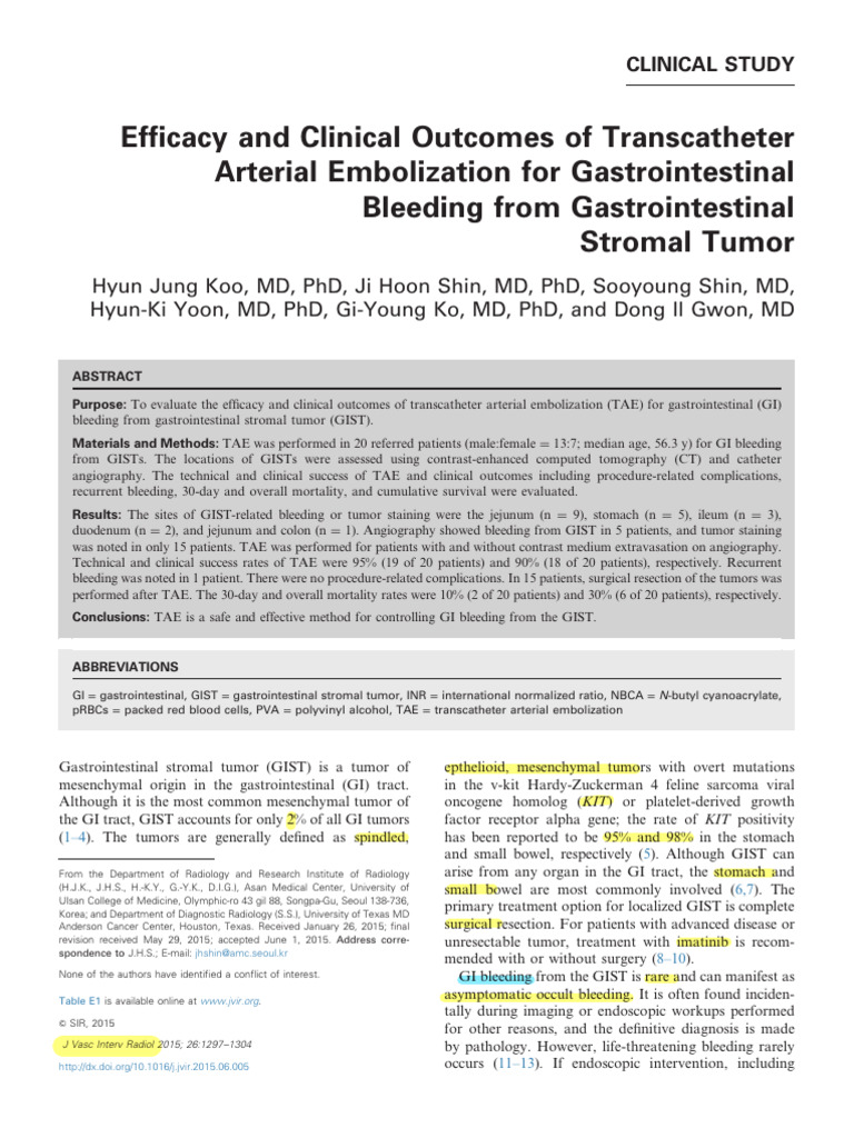 Efficacy and Clinical Outcomes of Transcatheter Arterial Embolization ...