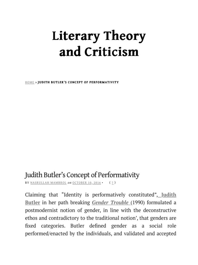 Judith Butler’s Concept of Performativity – Literary Theory and ...