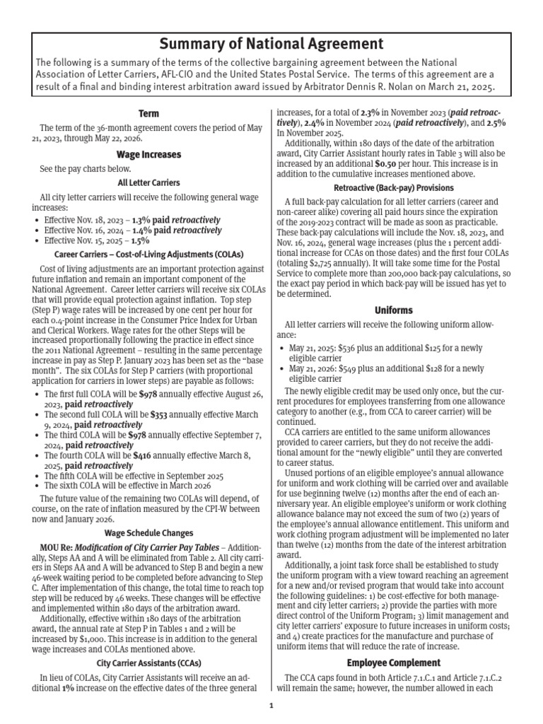 2023 2026 NALC USPS National Agreement Summary | PDF | Cost Of Living ...