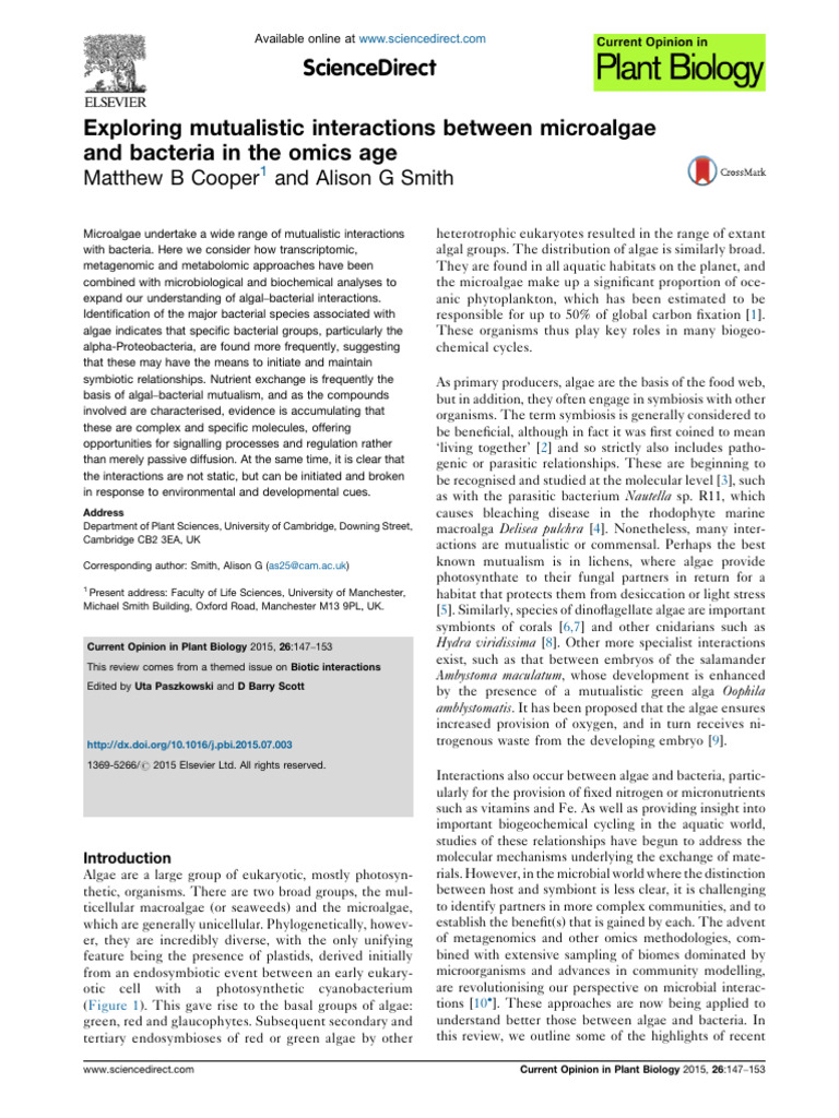 Exploring Mutualistic Interactions Between Microalgae | PDF | Algae ...