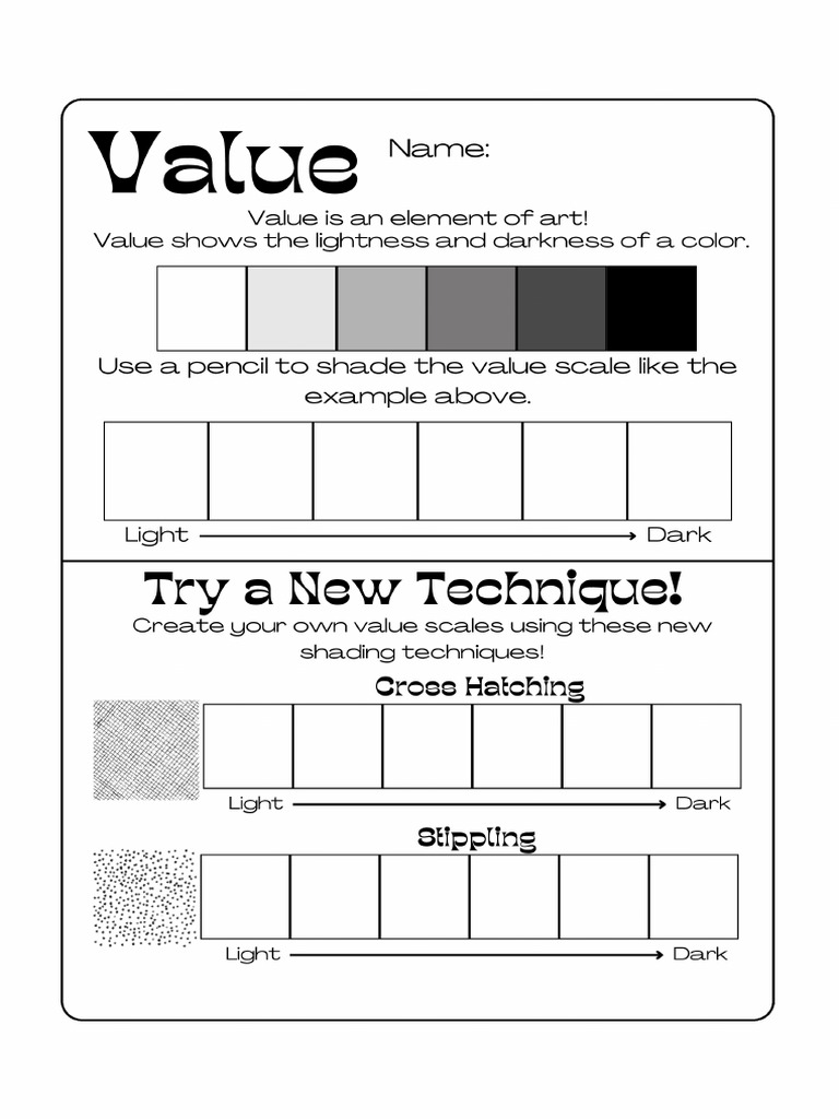 Art Value Scale Worksheet Greyscale Retro Minimal Style | PDF