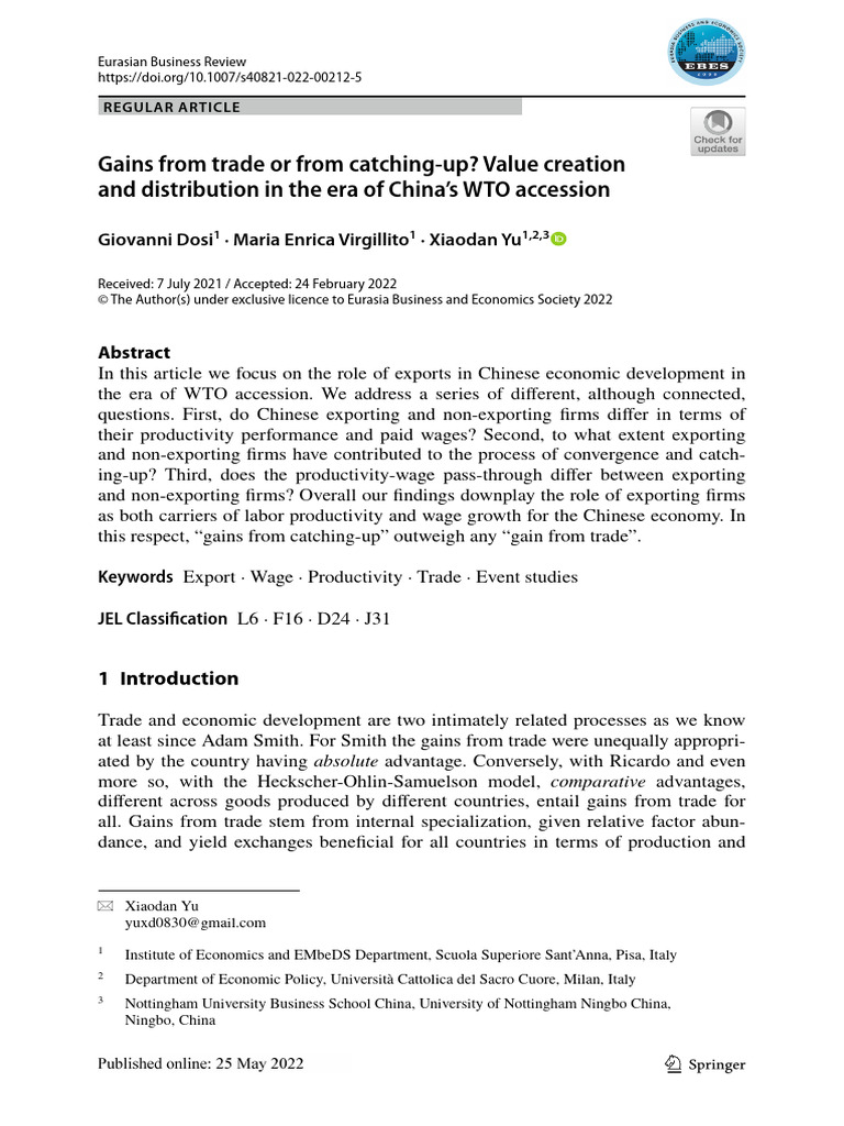 Dosi Virgillito Xiaodan (2022) | PDF | Labour Economics | Free Trade