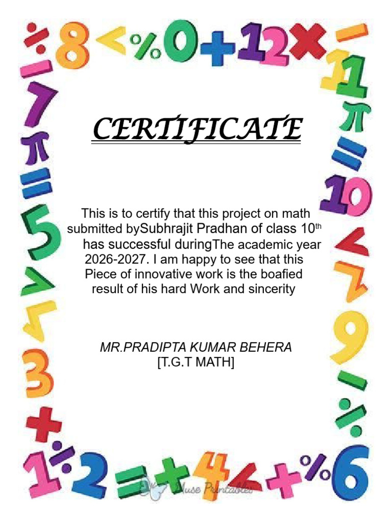 Math Project Certificate | PDF