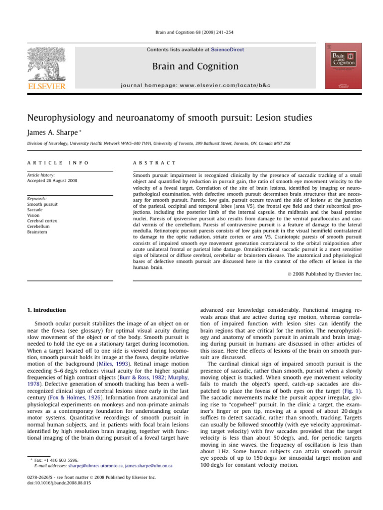 Neurophysiology and Neuroanatomy of Smooth Pursuit: Lesion Studies ...