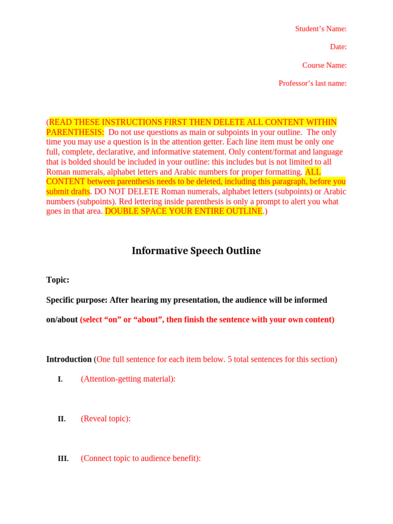 Informative Speech Outline - Worksheet 2024 (1) | PDF | Written ...