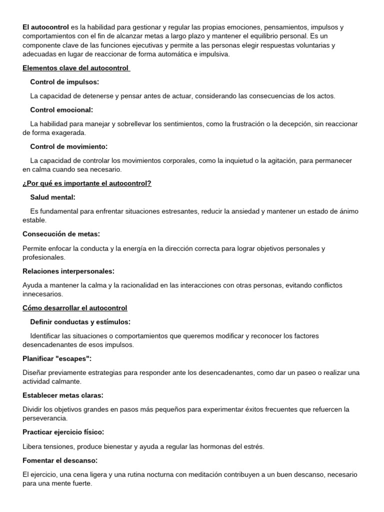 El Autocontrol Es La Habilidad para Gestionar y Regular Las Propias ...