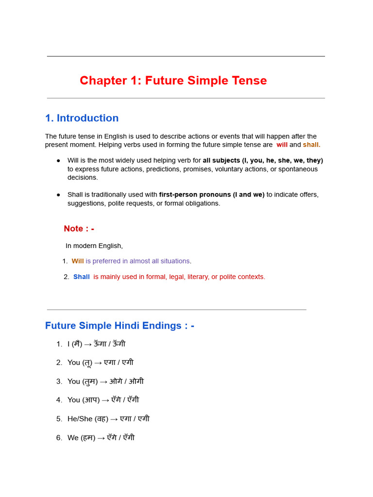 English Future Tense - 4 Chapters | PDF | Grammatical Tense | Subject ...