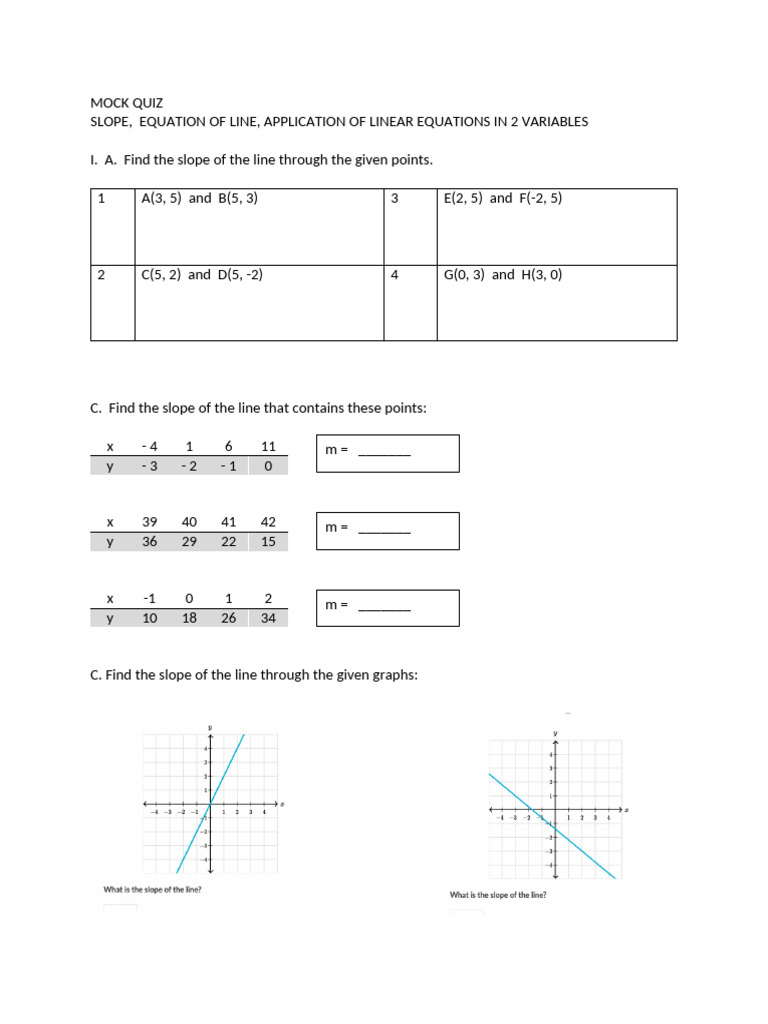 Mock Quiz Linear Equation With Word Problems | PDF | Elementary ...
