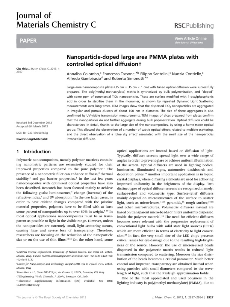Nanoparticle-doped Large Area PMMA Plates With Controlled Optical ...