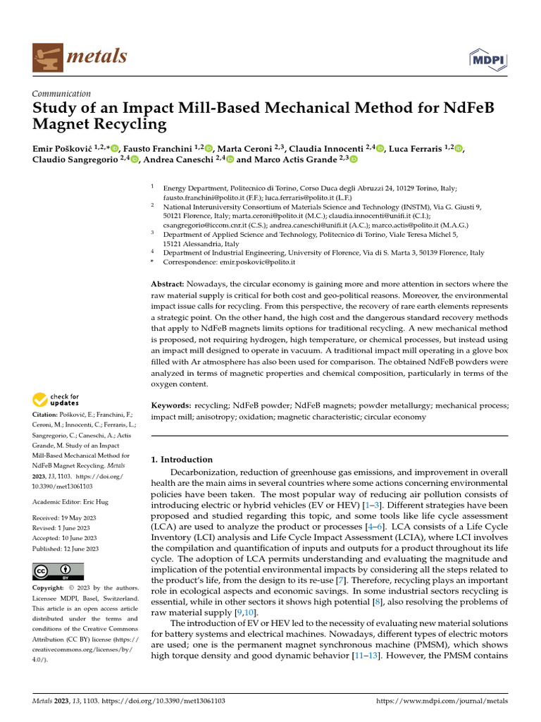 Study of An Impact Mill-Based Mechanical Method Fo | PDF | Life Cycle ...