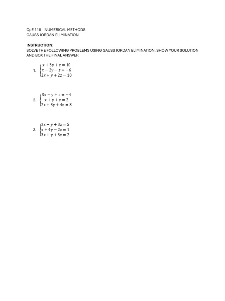 Gauss Jordan Elimination Activity | PDF