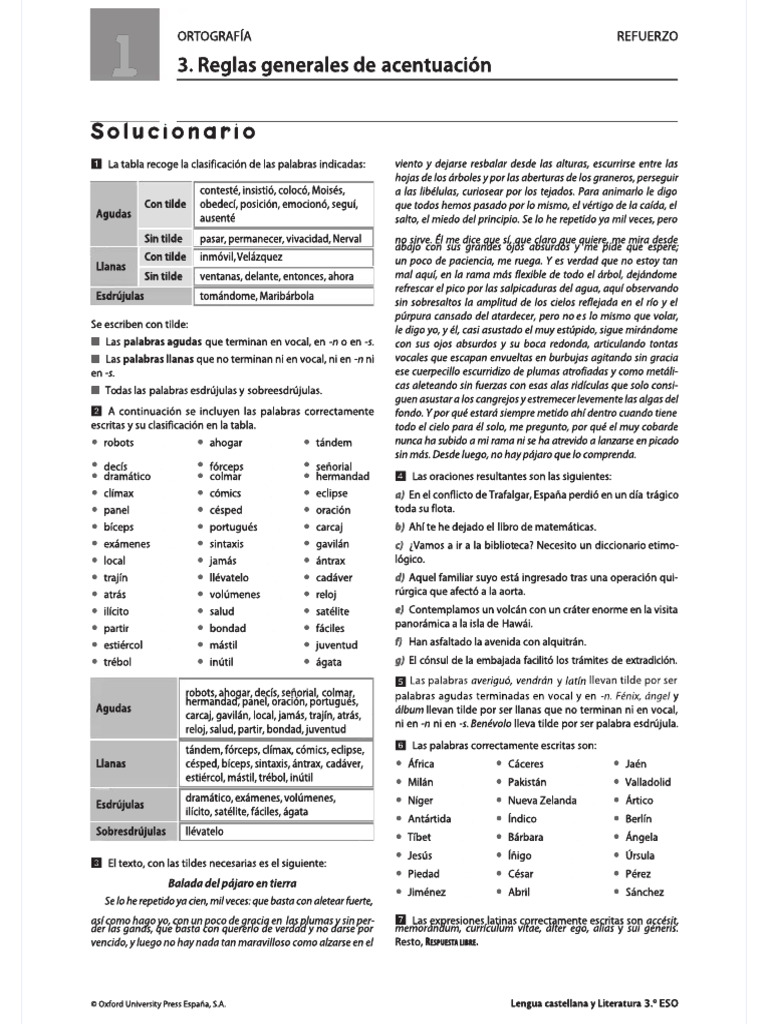 LCyL_3_ESO-Ortografia_Acentuación-Solucionario | PDF