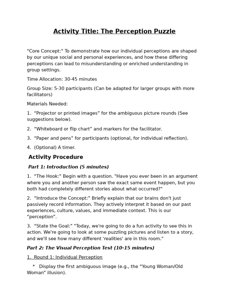 Perceptions Activity | PDF | Perception | Illusion