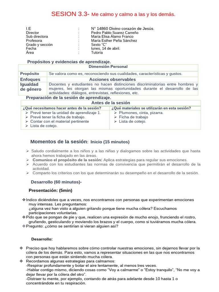SESION 3.3- LUNES 14 ABRIL .Me Calmo y Calmo a Las y Los Demás. (1 ...