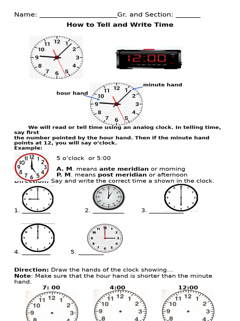How To Tell and Write Time | PDF