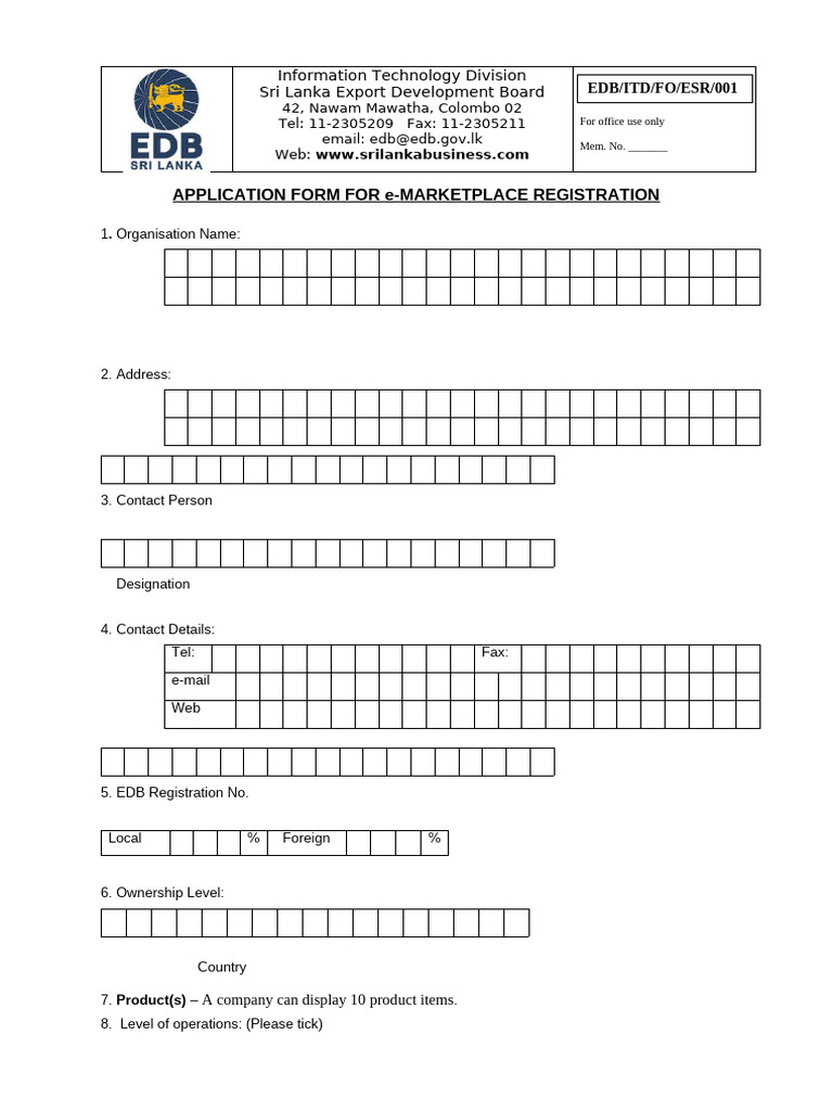Fo-003 Application Form for Emarketplace Registration | PDF