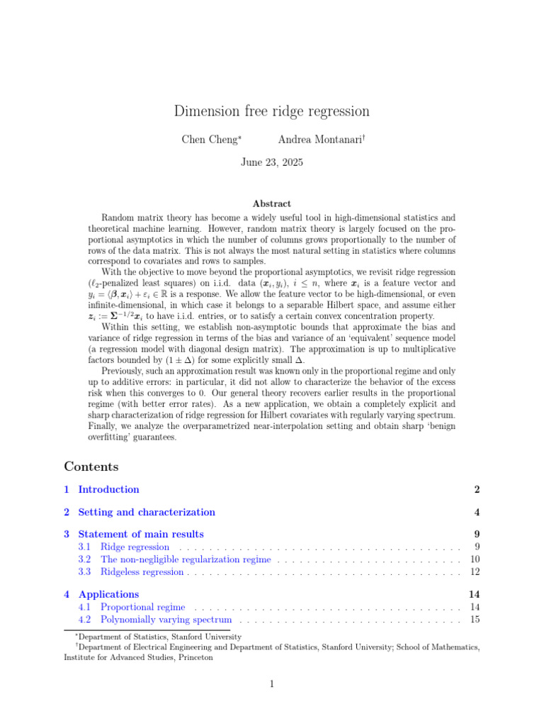 Dimension Free Ridge Regression | PDF | Matrix (Mathematics ...