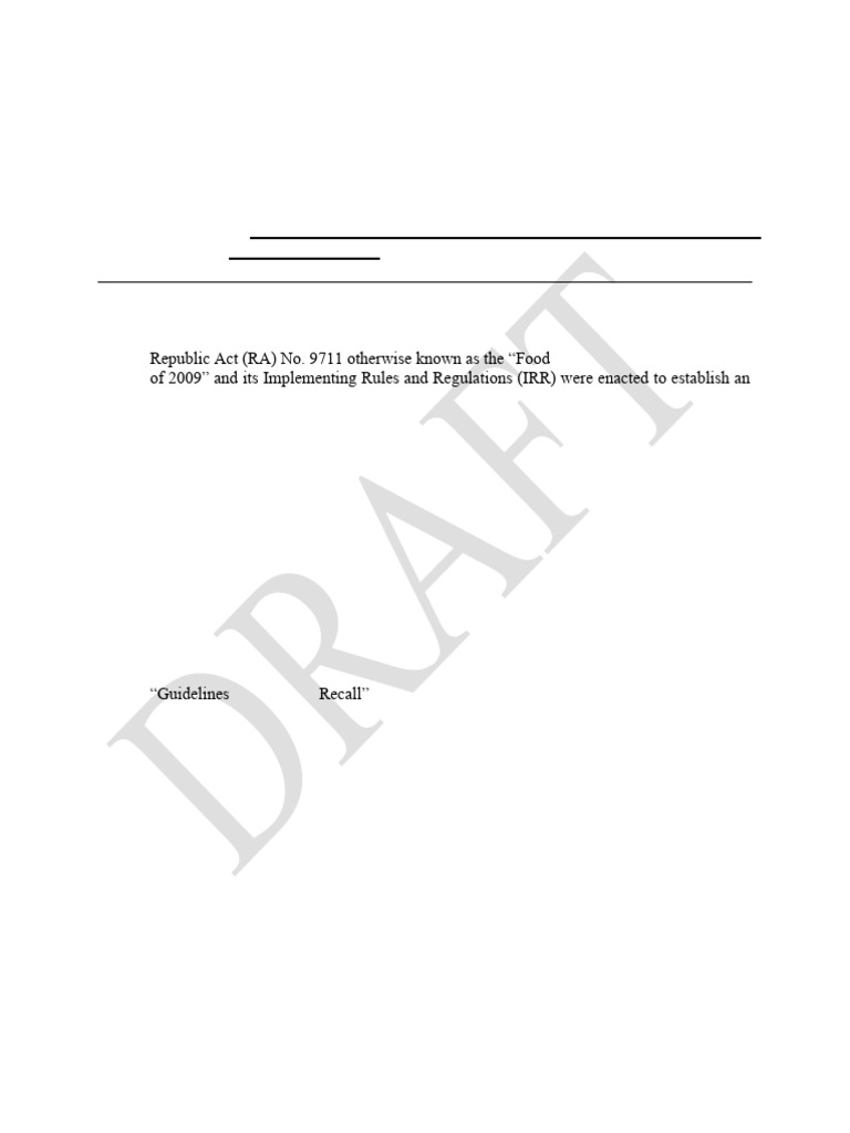 Draft FDA Circular Guidelines on the Recall of Health Products ...