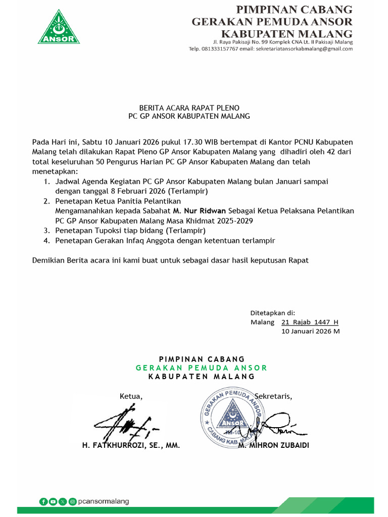 BERITA ACARA PLENO GP ANSOR 10 JANUARI 2026 Dan LAMPIRAN | PDF