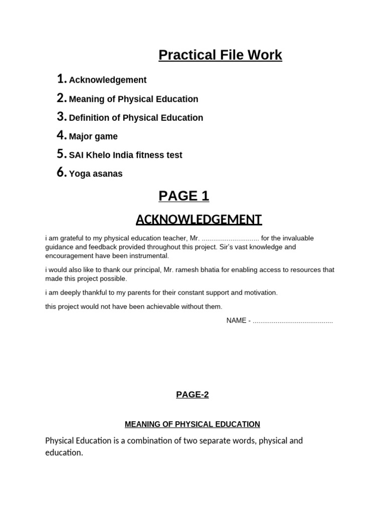 Practical File Class 12 | PDF | Physical Education | Asana